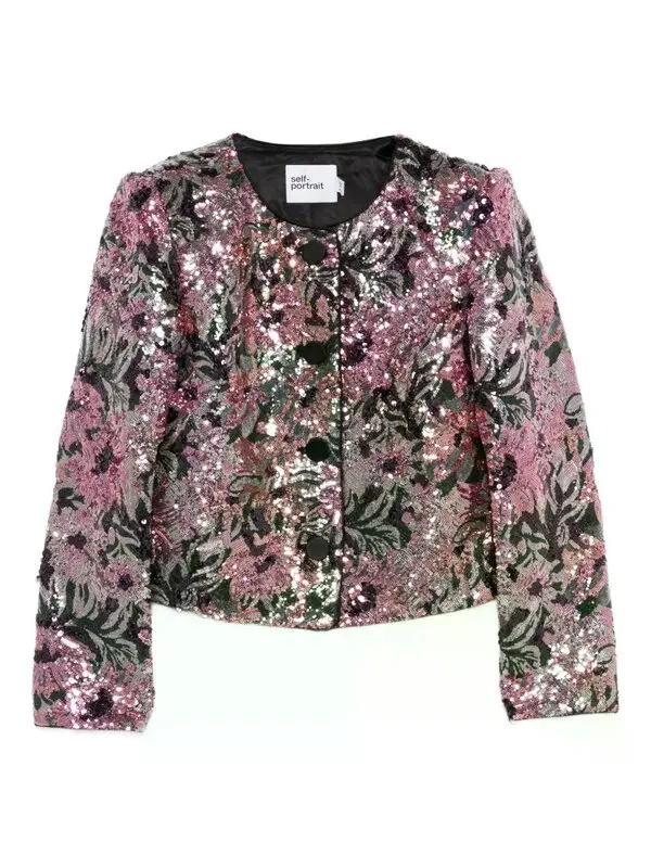 SELF-PORTRAIT Floral Sequined Jacket - Pink