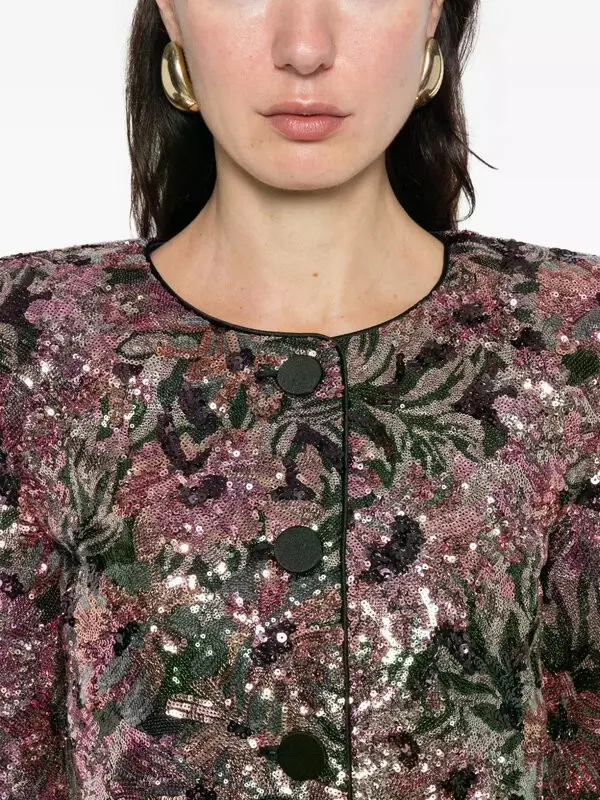 SELF-PORTRAIT Floral Sequined Jacket - Pink