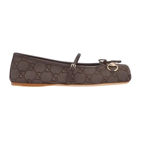 Gucci Horsebit Gg Canvas Ballet Flats - Brown