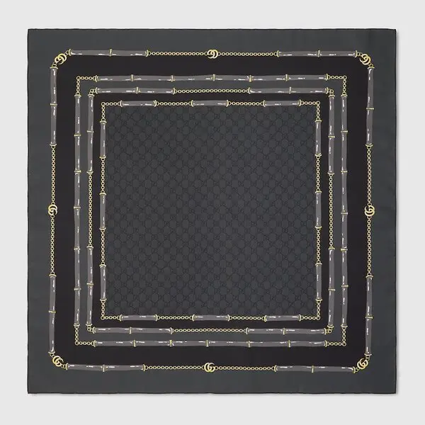 Gucci Printed Gg Silk Jacquard Carré Silk - Black
