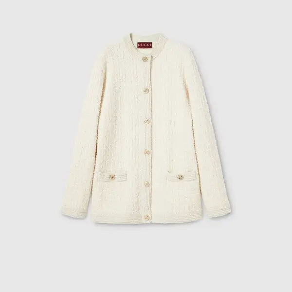 Gucci Wool Lamé Bouclé Cardigan - Beige