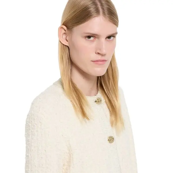 Gucci Wool Lamé Bouclé Cardigan - Beige