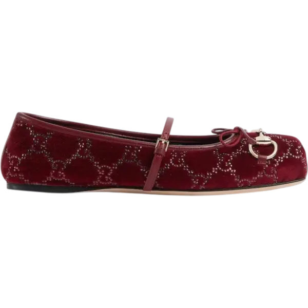 Gucci Gg Crystal Horsebit Ballet Flat - Bordeaux