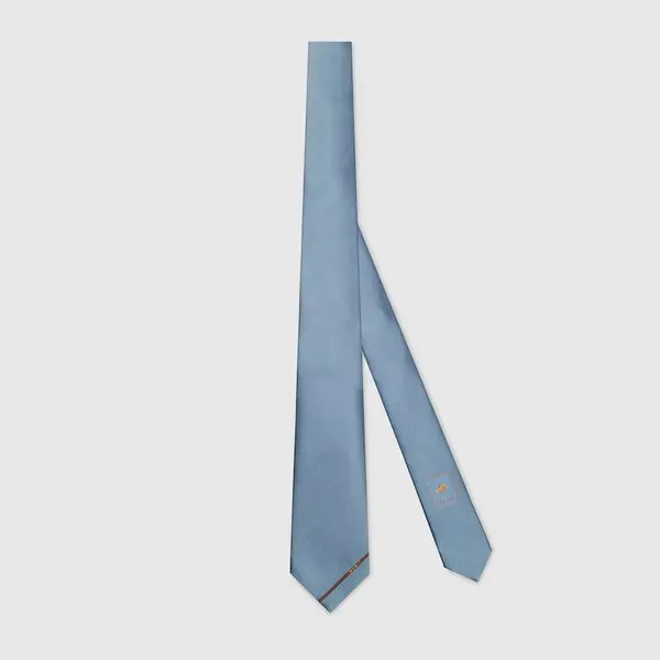 Gucci Silk Neck Tie With Horsebit Jacquard - Blue