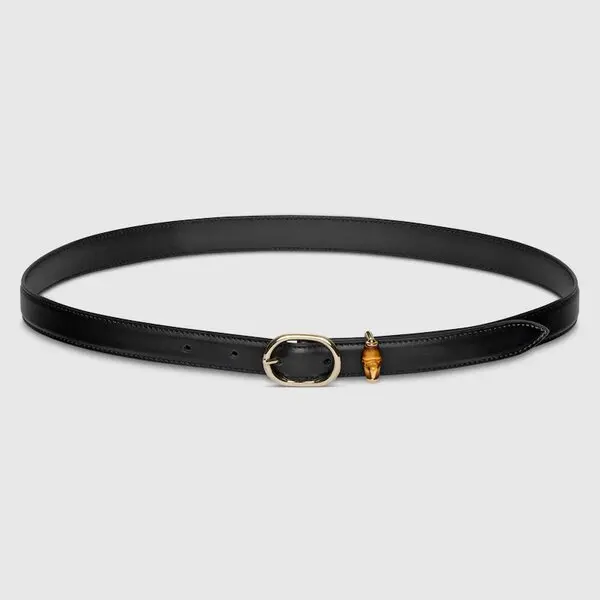 Gucci Thin Belt With Oval Buckle - Black