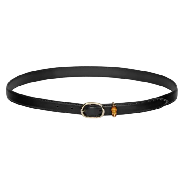 Gucci Thin Leather Belt With Oval Buckle - Black