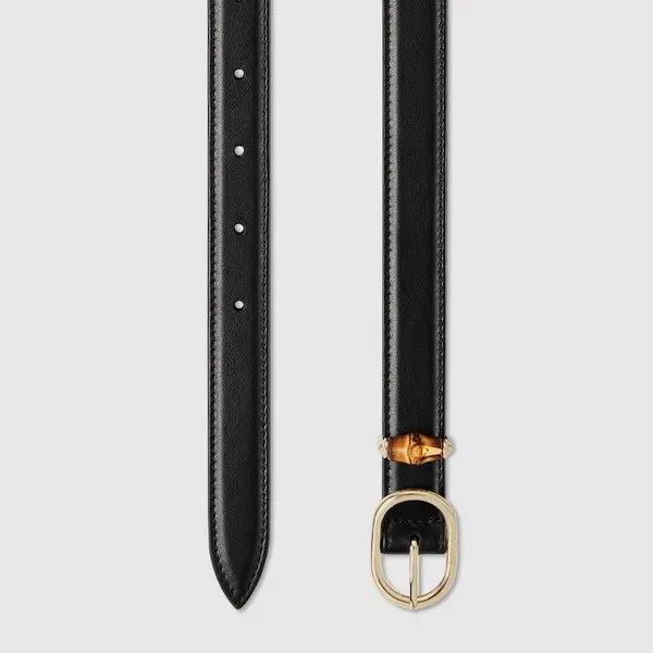 Gucci Thin Leather Belt With Oval Buckle - Black