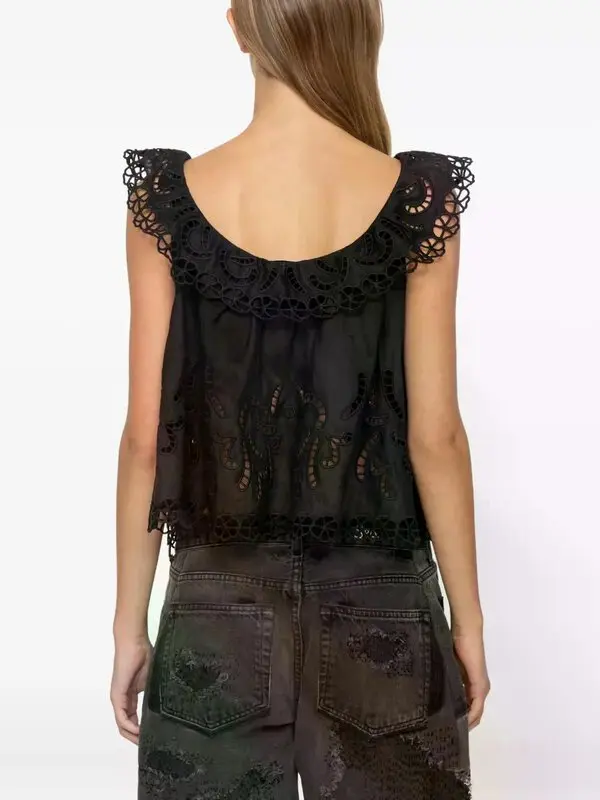 Sea Eyelet-embroidered Ruffled Top