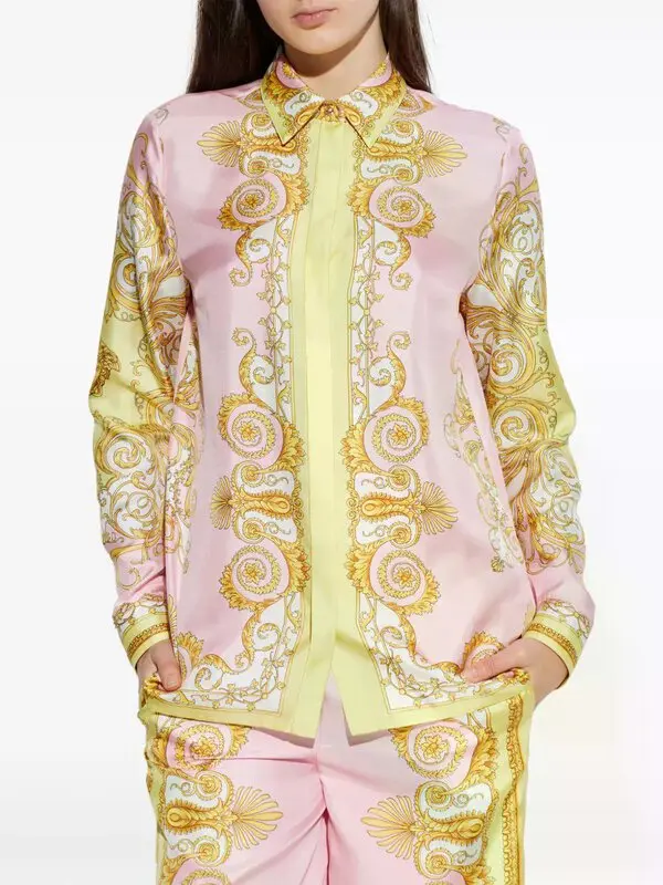 Versace Barocco-print Silk Shirt - Pink