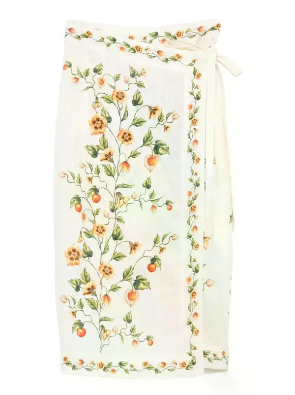 Agua Bendita Floral Print Pencil Midi Skirt - Neutrals