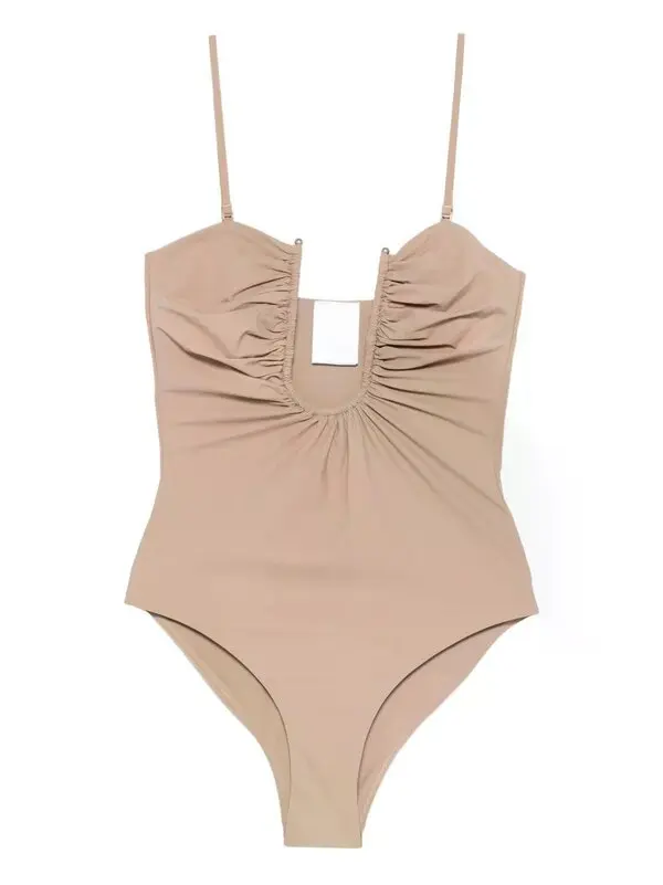 Christopher Esber Arced Ruched Swimsuit - Neutrals