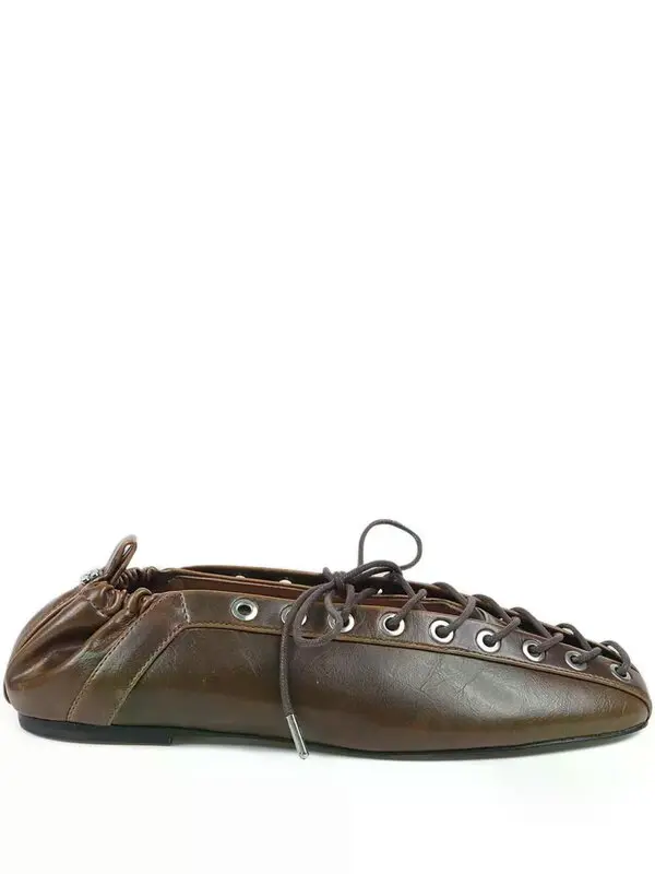 GANNI Eyelets Lace-up Ballet Flats - Green