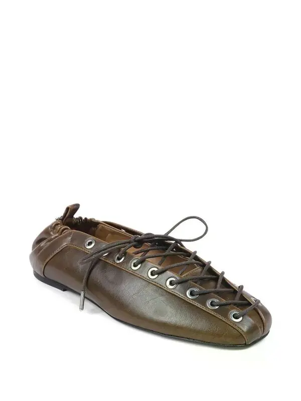 GANNI Eyelets Lace-up Ballet Flats - Green