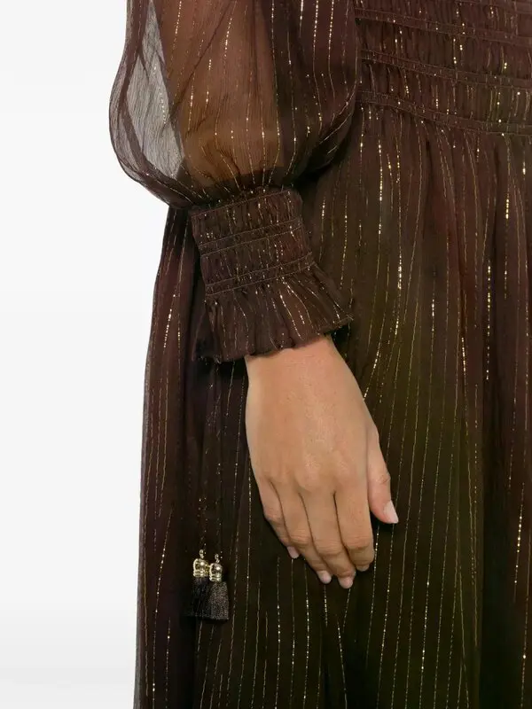 SELF-PORTRAIT Georgette Maxi Dress With Metallic Pinstripes And Off-the-shoulder Neckline - Brown