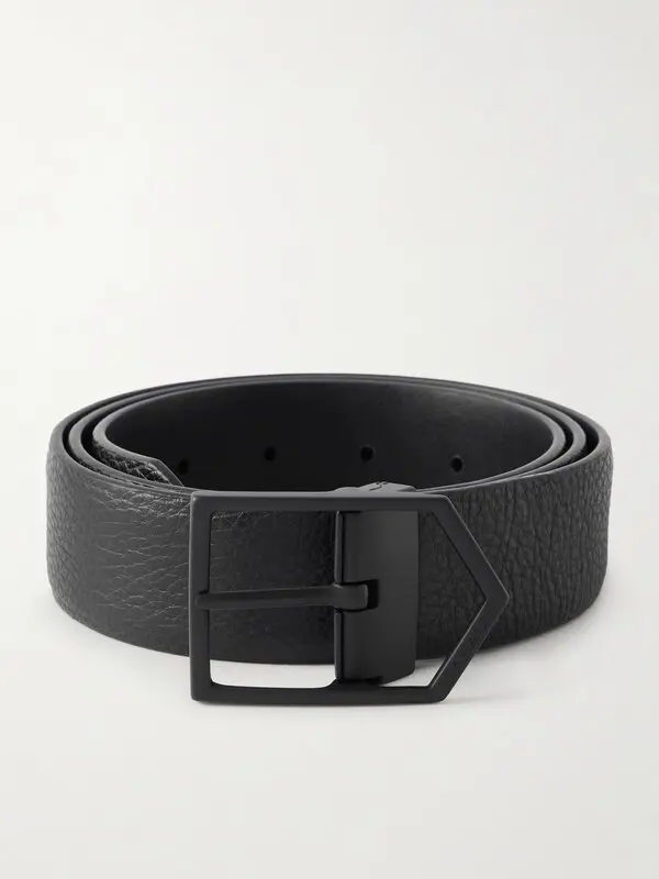 Canali 3.5cm Full-grain Leather Belt - Black