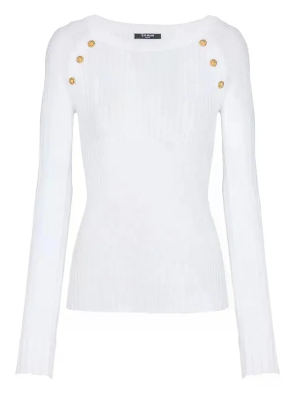 Balmain Ribbed Button Top - White