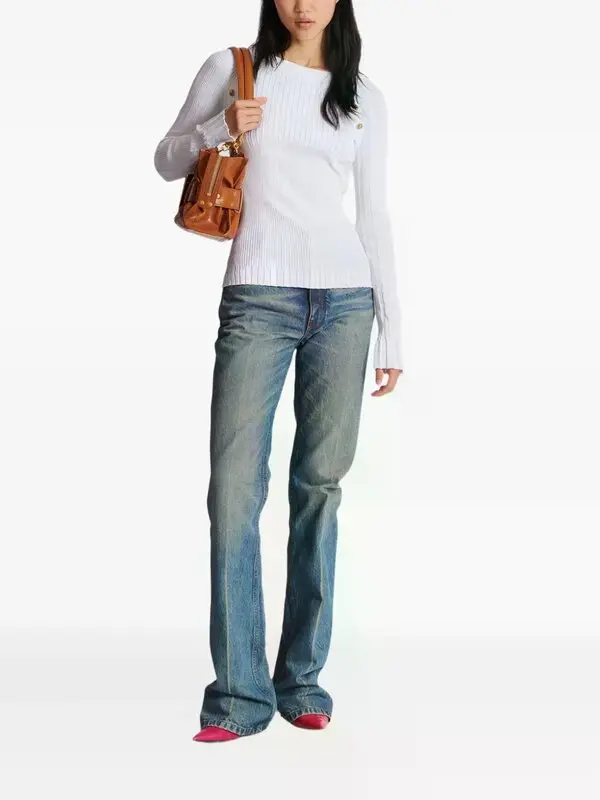 Balmain Ribbed Button Top - White