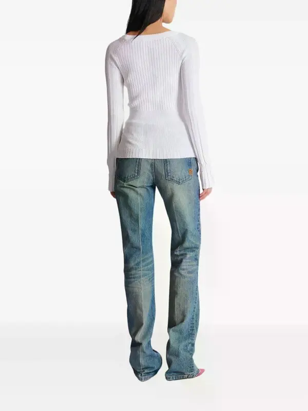 Balmain Ribbed Button Top - White