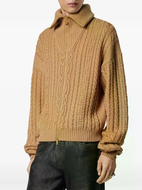 Versace Cable-knit Zip Cardigan - Brown