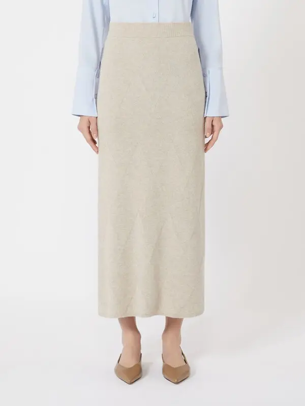 Max Mara Argyle Cashmere Yarn Skirt - Beige