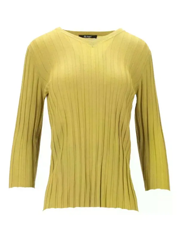 LA ROSE Ribbed V-neck Pullover - Yellow