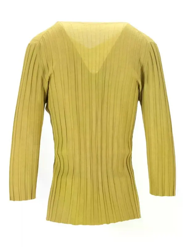 LA ROSE Ribbed V-neck Pullover - Yellow