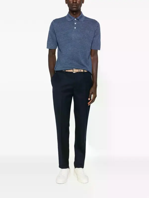 Brunello Cucinelli Button Linen Polo Shirt - Blue