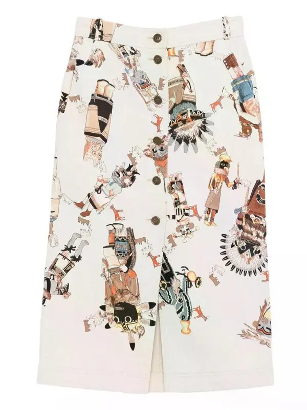 Hermès 1990s Native American Print Skirt - Neutrals