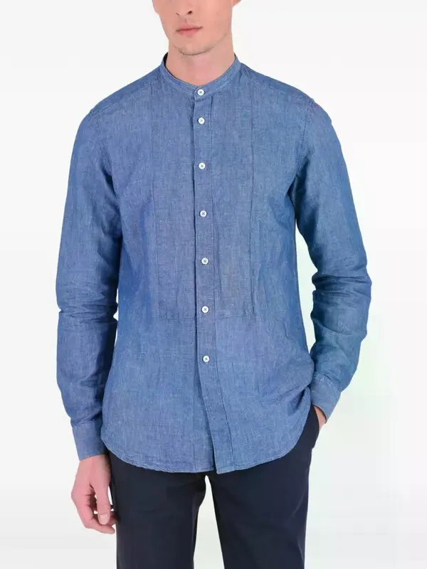 DELL'OGLIO Round Neck Button Shirt - Blue