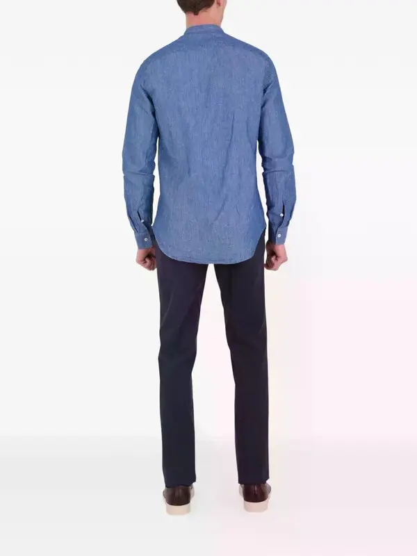 DELL'OGLIO Round Neck Button Shirt - Blue