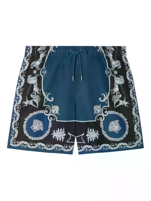 Versace Baroque-print Swim Shorts - Blue