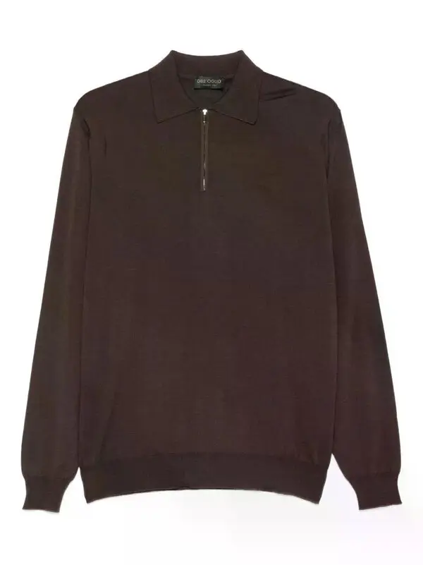 DELL'OGLIO Half-zip Knitted Polo Shirt - Brown