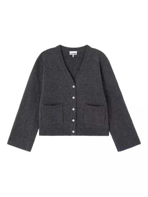 GANNI Button-fastening Cardigan With Pockets - Grey