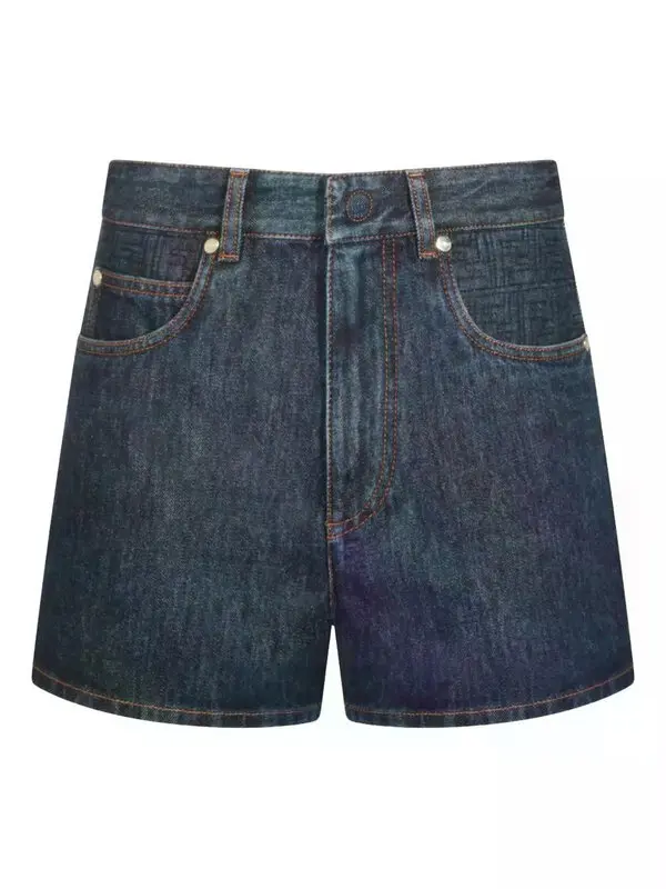 Fendi Logo-patch Denim Shorts - Blue