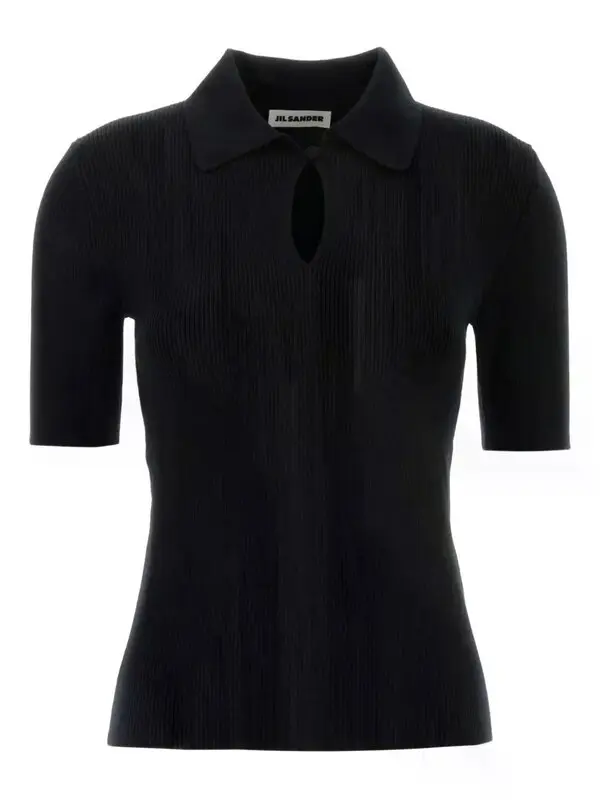 JIL SANDER Keyhole Wool Polo Shirt - Black