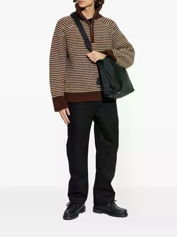 Studio Nicholson Striped Zip-neck Sweater - Brown