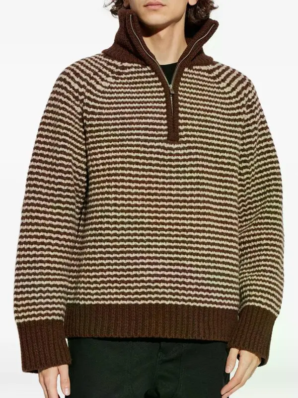 Studio Nicholson Striped Zip-neck Sweater - Brown