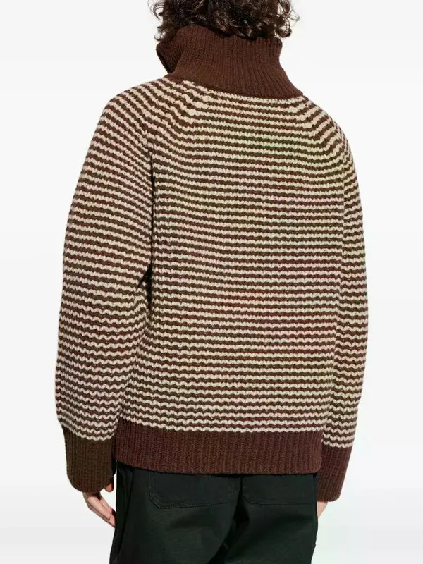 Studio Nicholson Striped Zip-neck Sweater - Brown