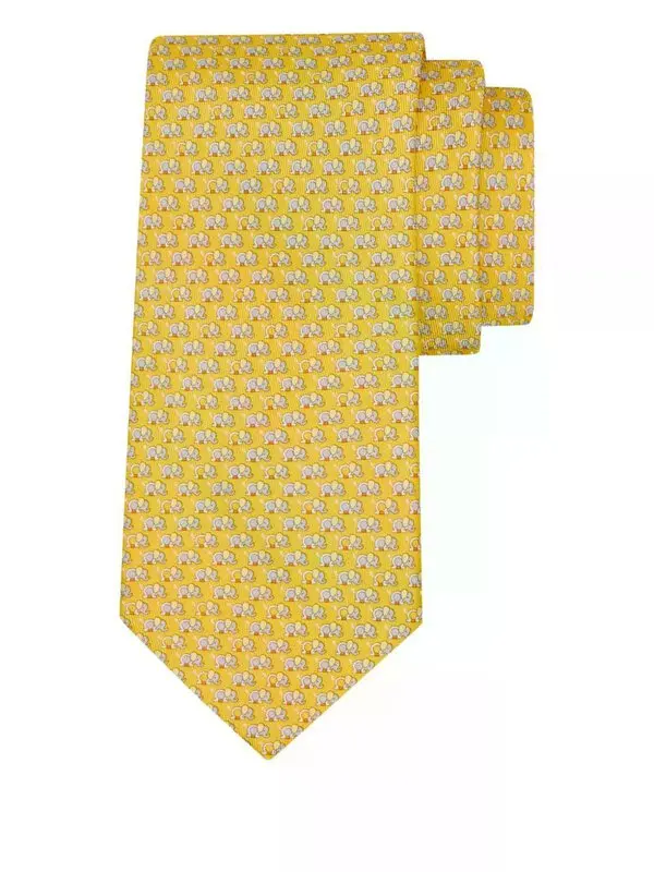 FERRAGAMO Elephant Gancini Silk Tie - Yellow