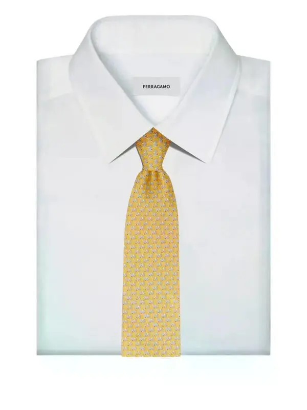 FERRAGAMO Gancini Elephant-print Silk Neck Tie - Yellow