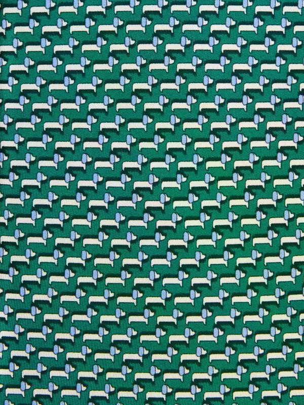 FERRAGAMO Silk Dachshund Print Neck Tie - Green