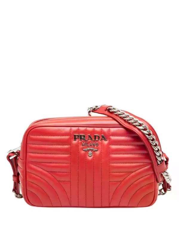 Prada Soft Calfskin Diagramme Camera Crossbody Bag - Red