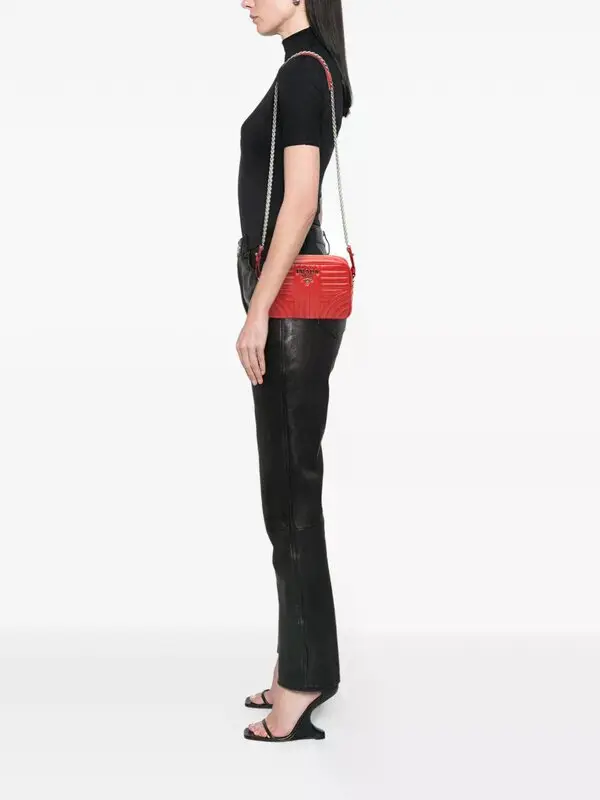 Prada Soft Calfskin Diagramme Camera Crossbody Bag - Red
