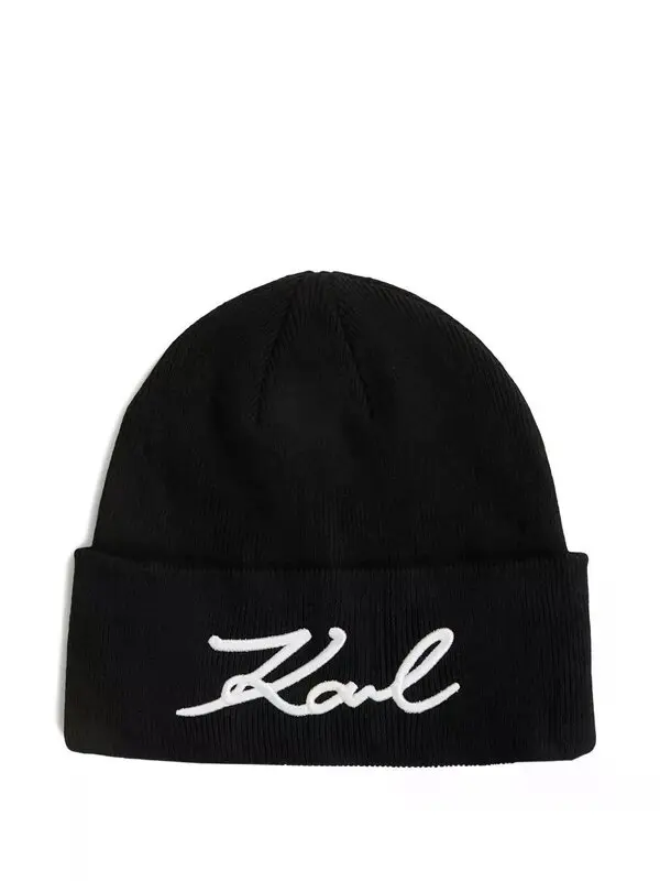 Karl Lagerfeld Signature Beanie Hat - Black