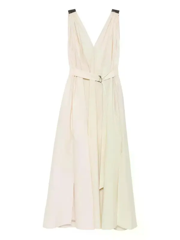 Brunello Cucinelli Belted V-neck Midi Dress - Neutrals
