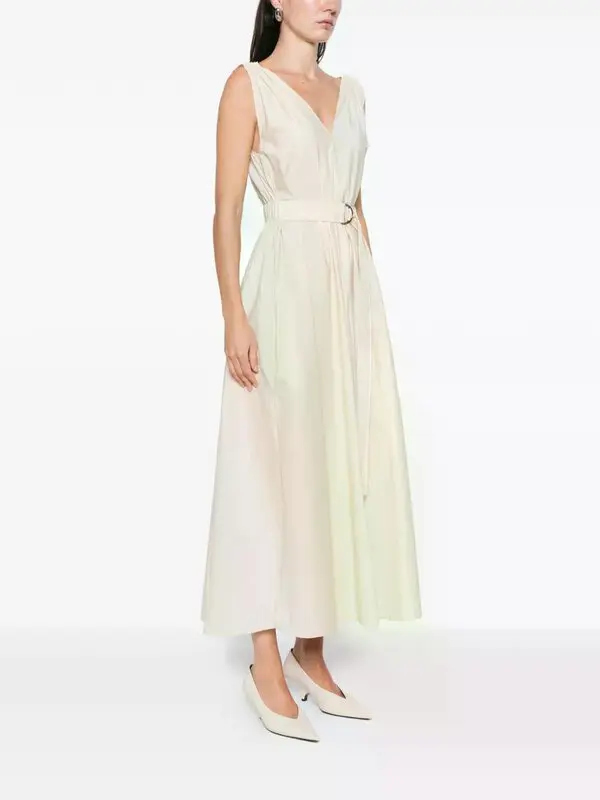 Brunello Cucinelli Belted V-neck Midi Dress - Neutrals