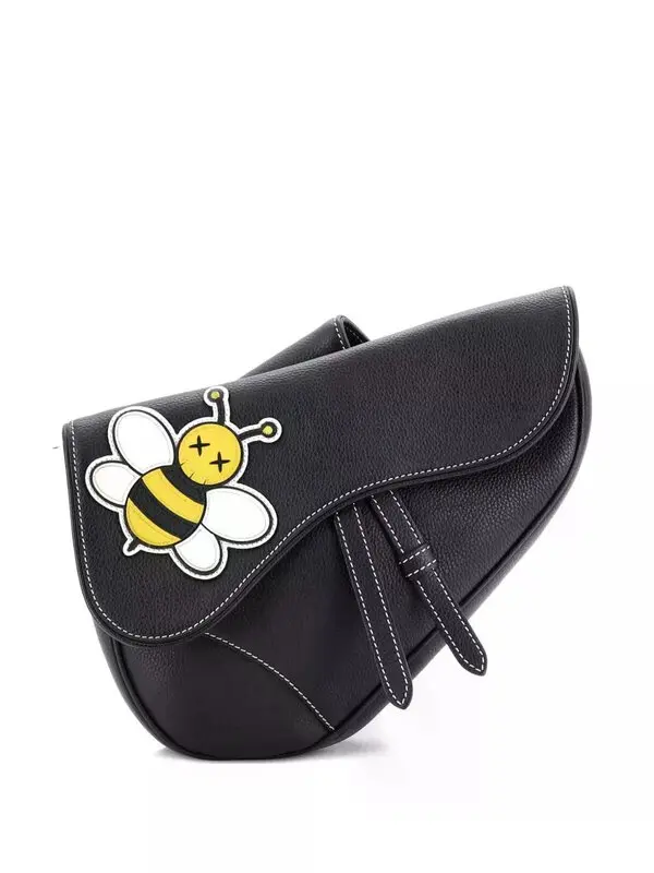 Dior Kaws Saddle Crossbody Bag With Applique - Black