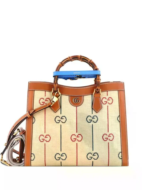 Gucci Diana Medium Raffia Tote Bag - Brown