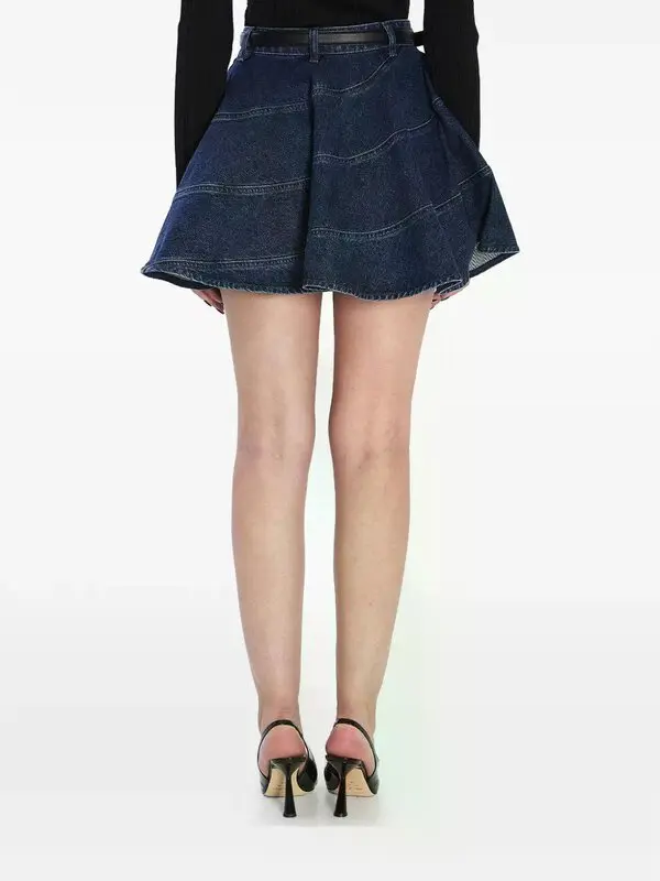SELF-PORTRAIT Flared Denim Mini Skirt - Blue