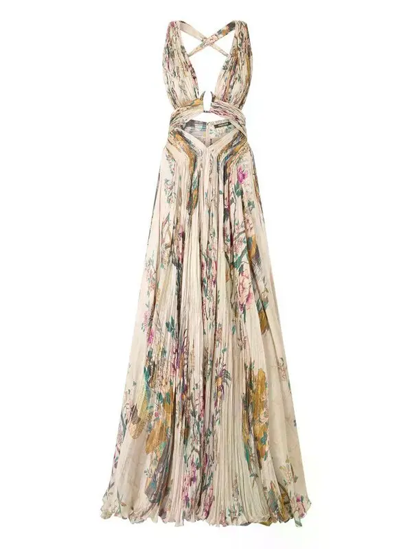 Roberto Cavalli Pleated Floral-print Maxi Dress
